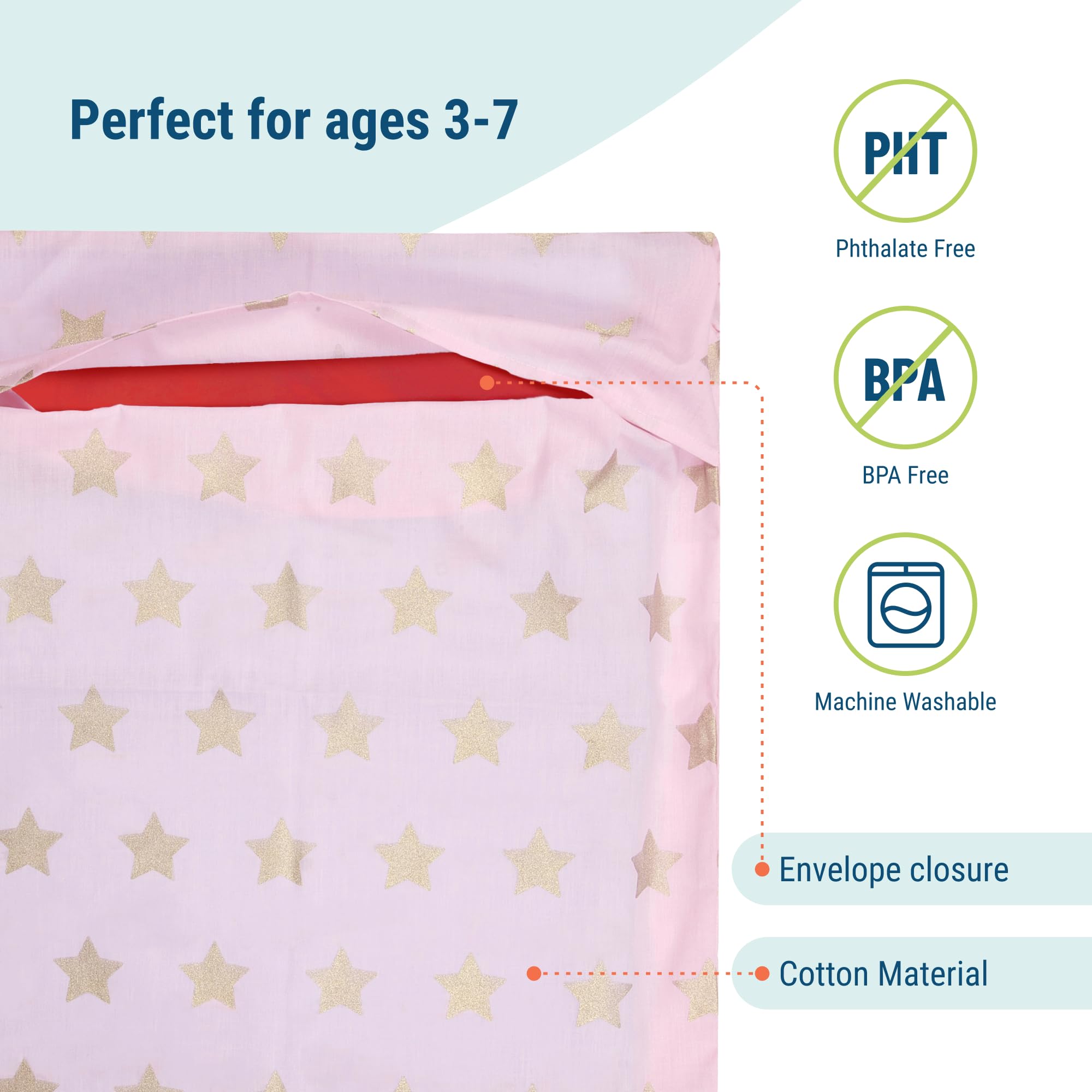 Wildkin Kids Nap Mat Cover – Soft, Sewn-in Flap, Durable & Fits 1.5" Vinyl Sleep Mats - Pink and Gold Stars