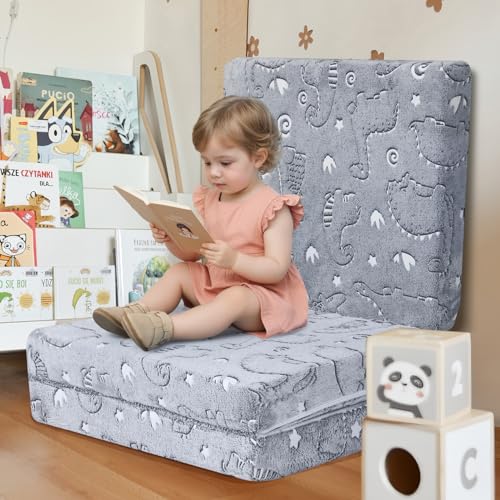 MeMoreCool Glow Dinosaur Foldable Floor Mattress for Kids, Trifold Nap Mat for Toddlers, Portable Daycare Sleeping Futon or Floor Bed, 57x22 Inch