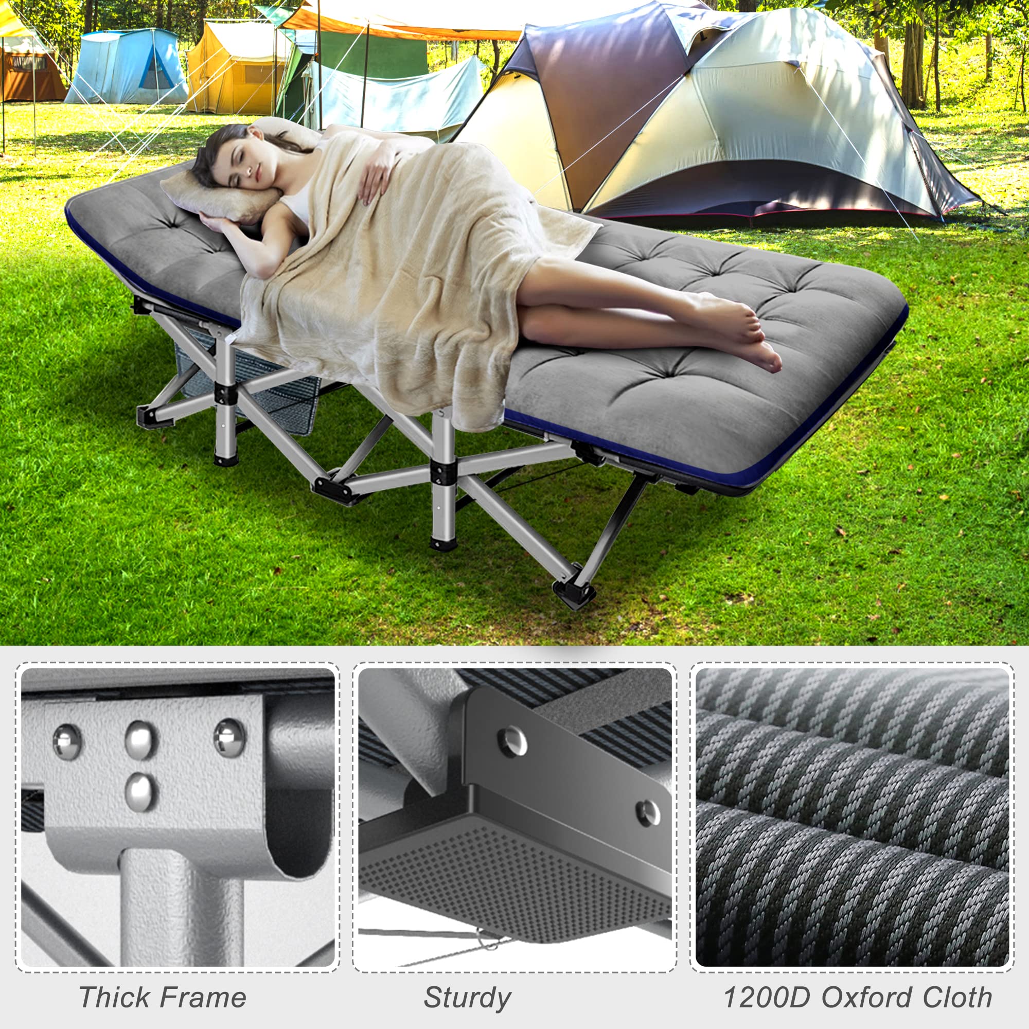 ABORON 2 Pack Folding Camping Cot W/Mat for Adults, Heavy Duty Outdoor Bed with Carry Bag,1200 D Layer Oxford Travel Camp Cots
