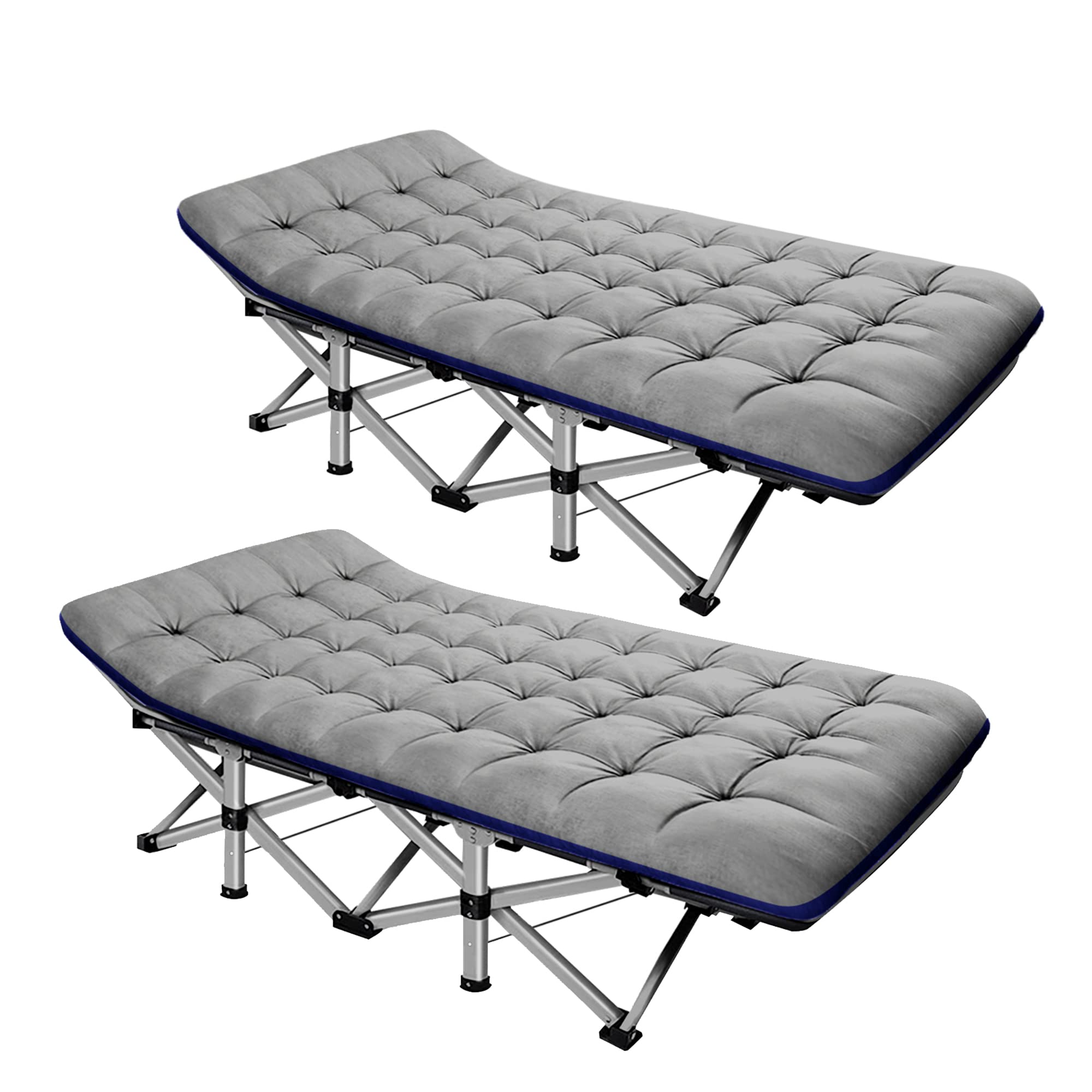 ABORON 2 Pack Folding Camping Cot W/Mat for Adults, Heavy Duty Outdoor Bed with Carry Bag,1200 D Layer Oxford Travel Camp Cots