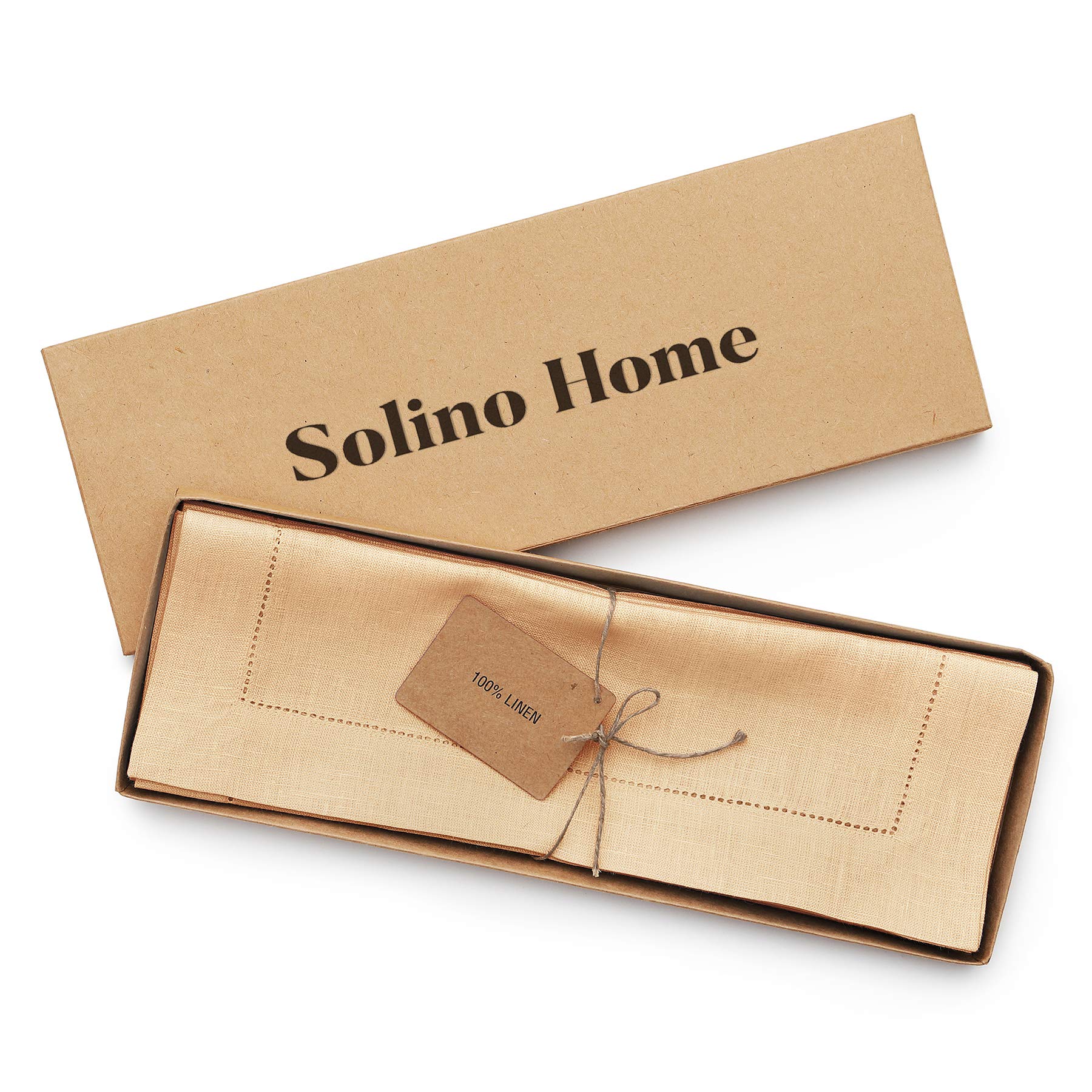 Solino Home Linen Placemats 14 x 19 Inch - 100% Pure Linen Beige Cloth Placemats Set of 4 - Classic Hemstitch, Washable Fabric Place Mats for Spring, Mothers Day, Easter Decorations