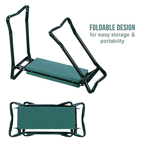 HAOJU Folding Sturdy Garden Seat with Bonus Tool Pouch and Widen Soft EVA Foam Pad, Outdoor Lawn Bench Chair/Stool for Protects Knees or Rest