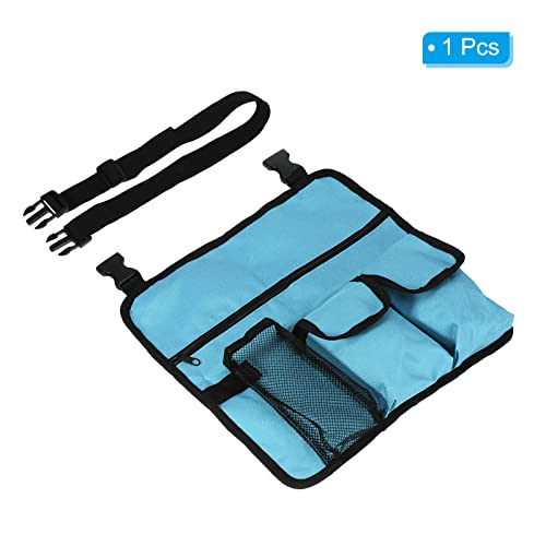PATIKIL Chair Armrest Organizer, Waterproof Beach Chair Hanging Storage Pouch Snack Magazine Arm Rest Bag with 4 Pockets for Outdoor Camping, Light Blue