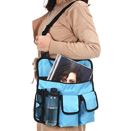 PATIKIL Chair Armrest Organizer, Waterproof Beach Chair Hanging Storage Pouch Snack Magazine Arm Rest Bag with 4 Pockets for Outdoor Camping, Light Blue