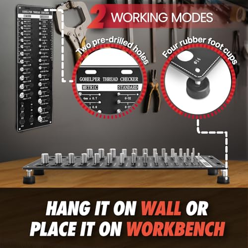 Gohelper Nut and Bolt Thread Checker, Used SUS304 Stainless Steel Thread, Bolt and Nut Identifier Gauge, Screw Bolt Size and Thread Gauge with 15 Standard & 12 Metric, 8 Drill Bit Gauge