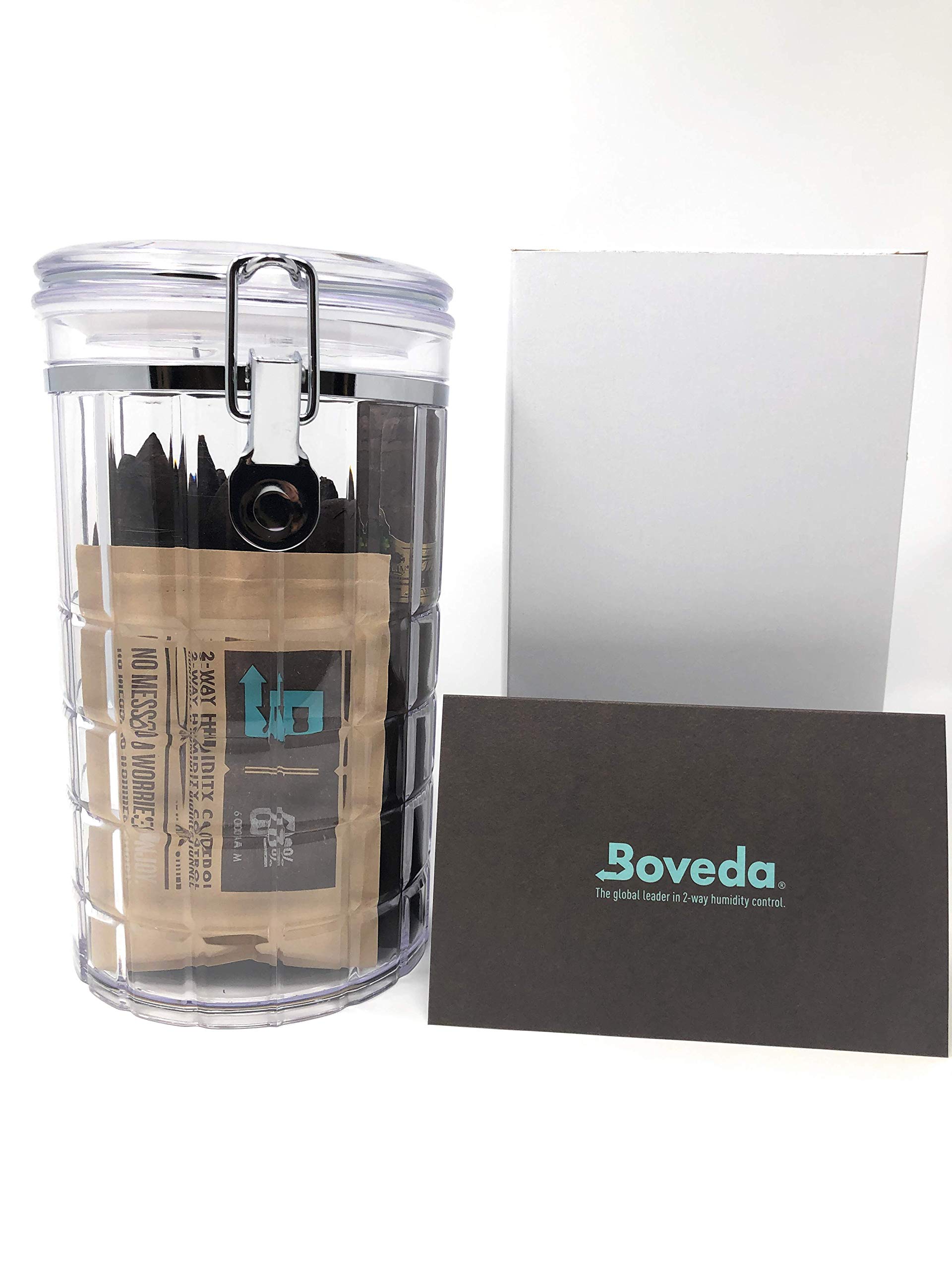 Crystal Cut Acrylic Cigar Humidor Jar with Boveda 69% 2-Way Humidity System, 25 Cigar Capacity