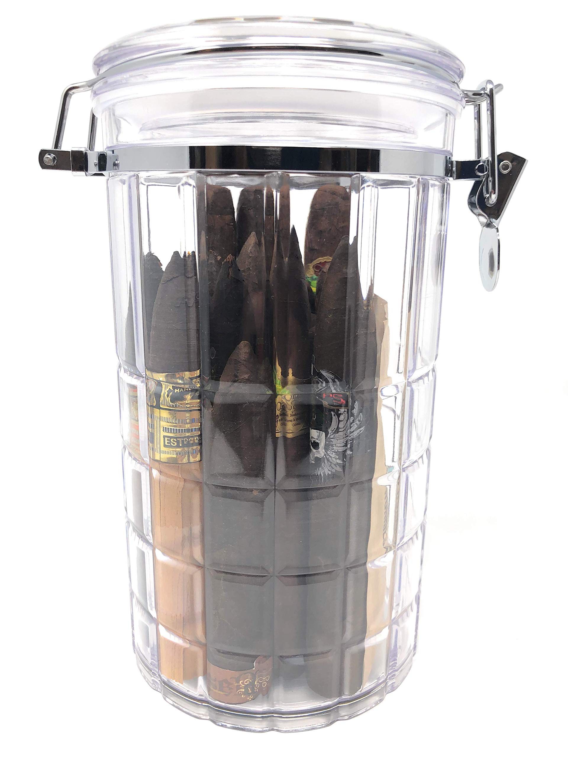 Crystal Cut Acrylic Cigar Humidor Jar with Boveda 69% 2-Way Humidity System, 25 Cigar Capacity
