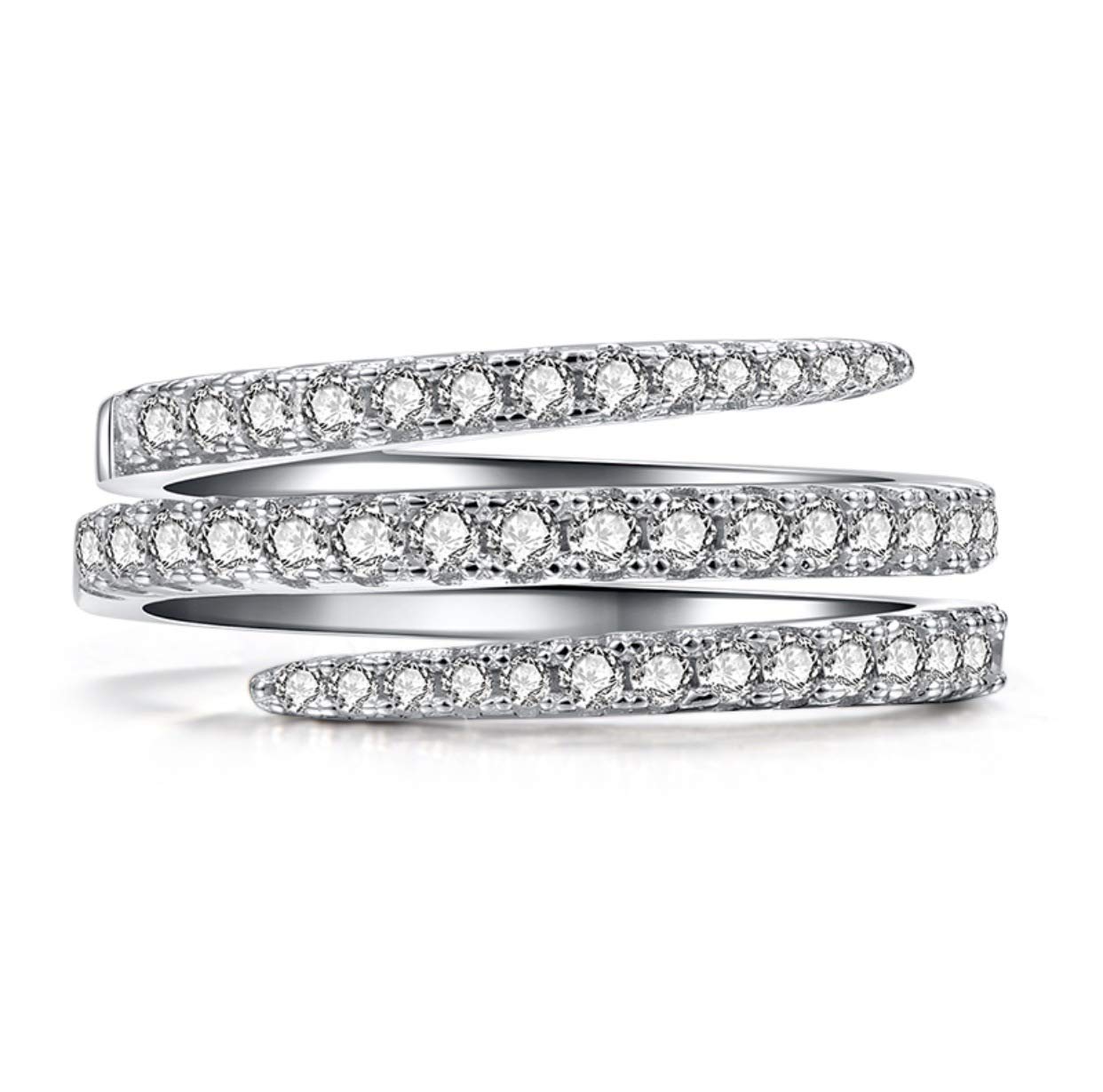 AZQ 925 Sterling Silver Shiny Full Diamond Ring Three Rows Cubic Zirconia Cocktail Rings CZ Diamond Multi Row Ring Eternity Engagement Wedding Band Ring for women TZ.35 (US Code 6)