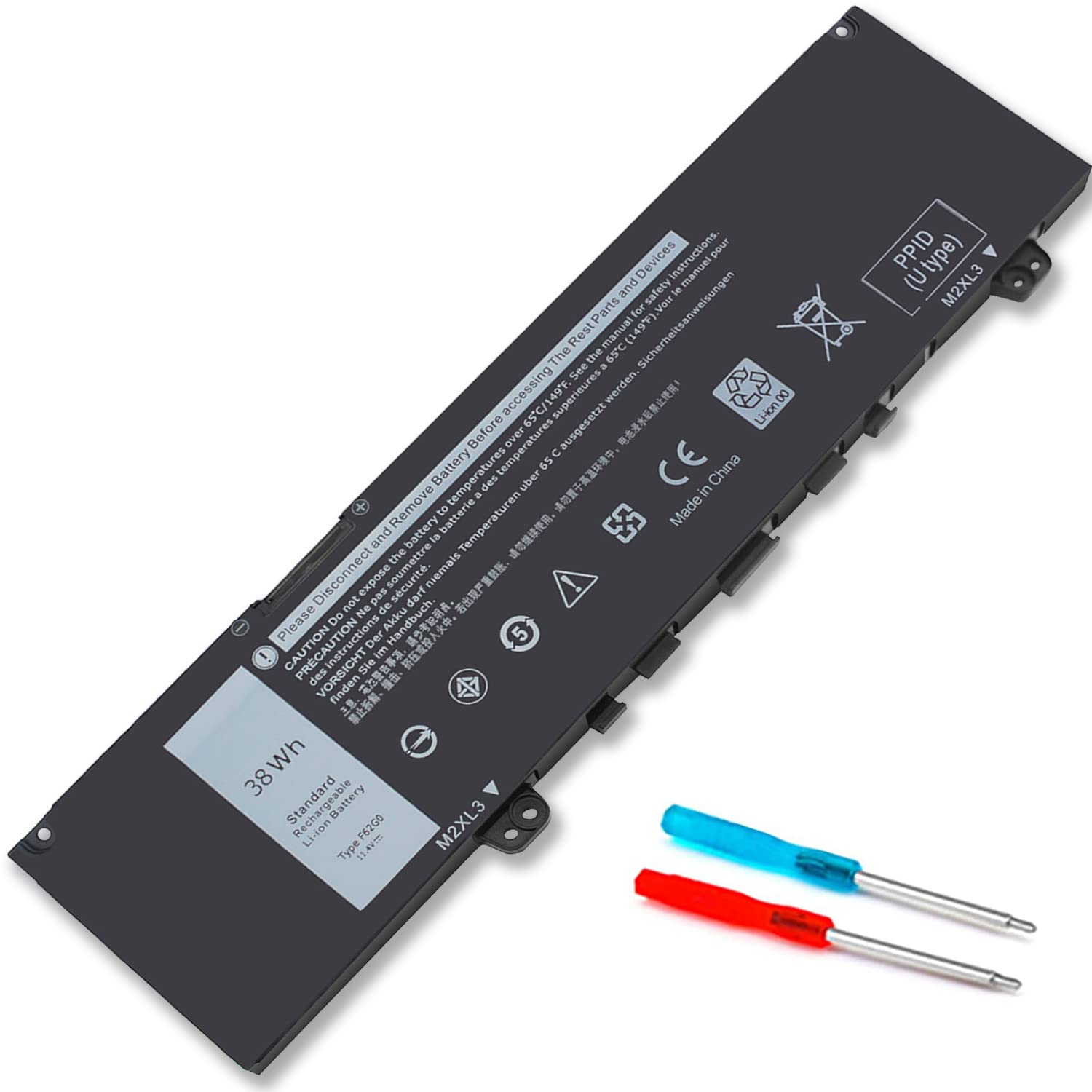 38WH F62G0 F62GO Laptop Battery for Dell Inspiron 13 5370 7370 7373 7380 13MF 13-5370-D1305P 13MF PRO-D5705TS Vostro 13 5370 13-5370-D1505G 13-5370-D1505S P87G001 P91G P91G001 2-in-1 RPJC3 0RPJC3