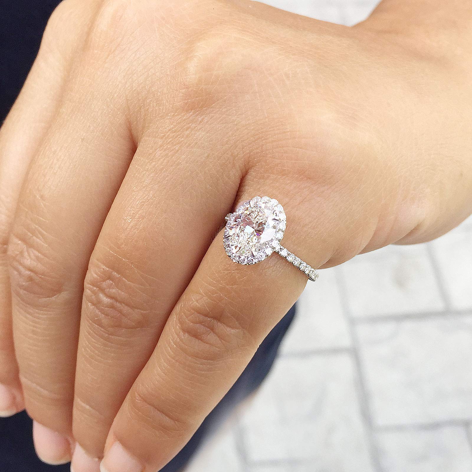 14k Solid White Gold Oval and Round Cut Simulated Diamond Engagement Ring Halo Art Deco Bridal Set Half Eternity Wedding Anniversary 2.50ct