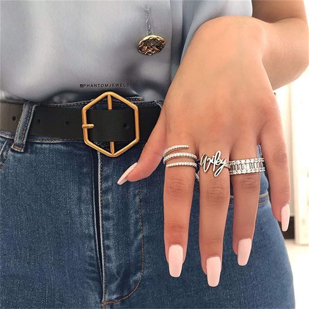 AZQ 925 Sterling Silver Shiny Full Diamond Ring Three Rows Cubic Zirconia Cocktail Rings CZ Diamond Multi Row Ring Eternity Engagement Wedding Band Ring for women TZ.35 (US Code 6)