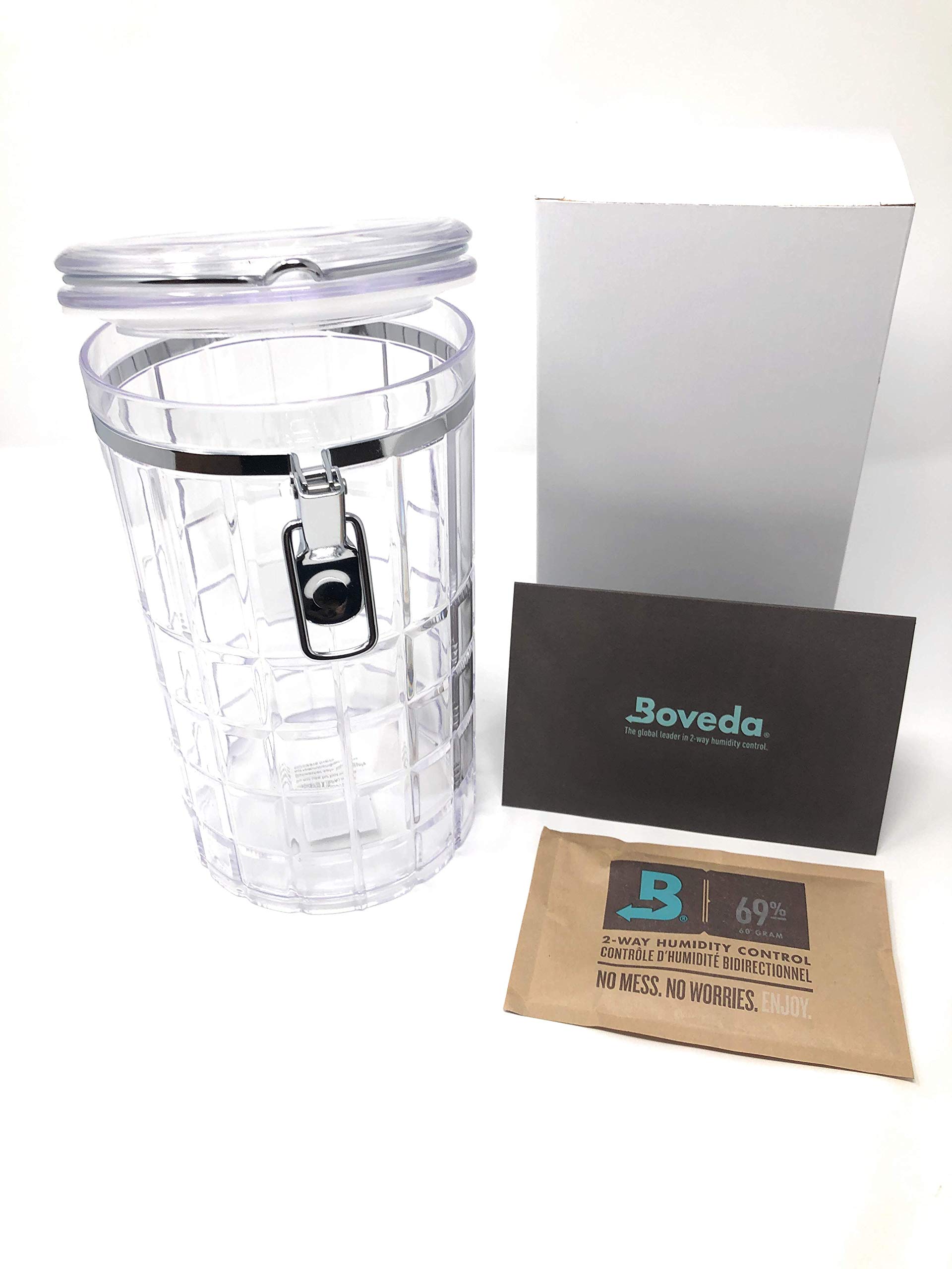 Crystal Cut Acrylic Cigar Humidor Jar with Boveda 69% 2-Way Humidity System, 25 Cigar Capacity