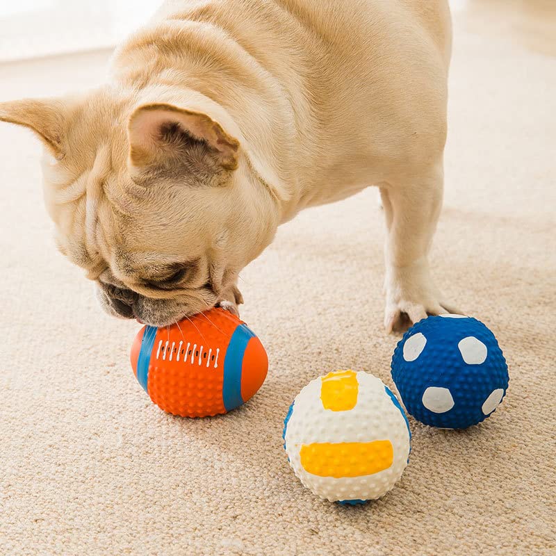Dog Toy Balls,Natural Rubber Dog Chew Toys for Small Medium Breed,Squeaky Durable Dog Toys for Aggressive Chewers (Rugby Large)