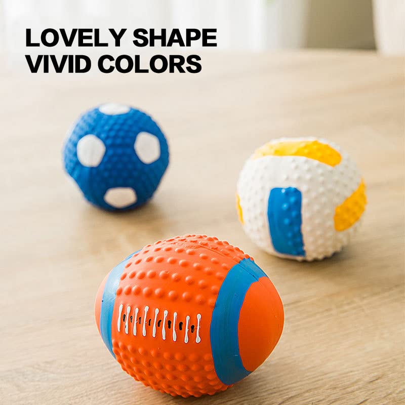 Dog Toy Balls,Natural Rubber Dog Chew Toys for Small Medium Breed,Squeaky Durable Dog Toys for Aggressive Chewers (Rugby Large)