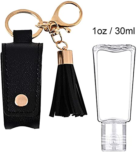 Milcraft Portable Empty Travel Bottle Keychain Hand Sanitizer Bottle Holder 3 Pack 1oz / 30ml Small Squeeze Bottle Refillable Containers for Toiletry Shampoo Lotion Soap (Black+Grey+Khaki)