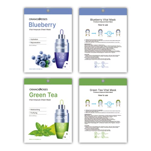 【Orangeroses】 10 Pcs Combo Vital Ampoule Sheet Mask, Korean Facial Skincare Sheet | Simple & Effective Skincare Routine | Moisturization | Wrinkle Care | Brightening (New Upgraded Mask)