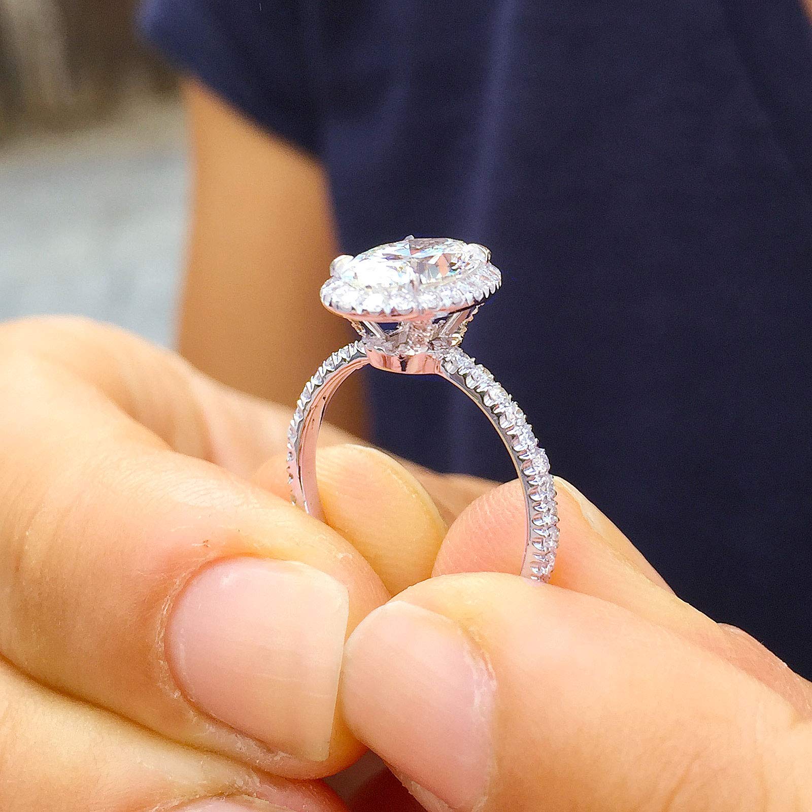 14k Solid White Gold Oval and Round Cut Simulated Diamond Engagement Ring Halo Art Deco Bridal Set Half Eternity Wedding Anniversary 2.50ct