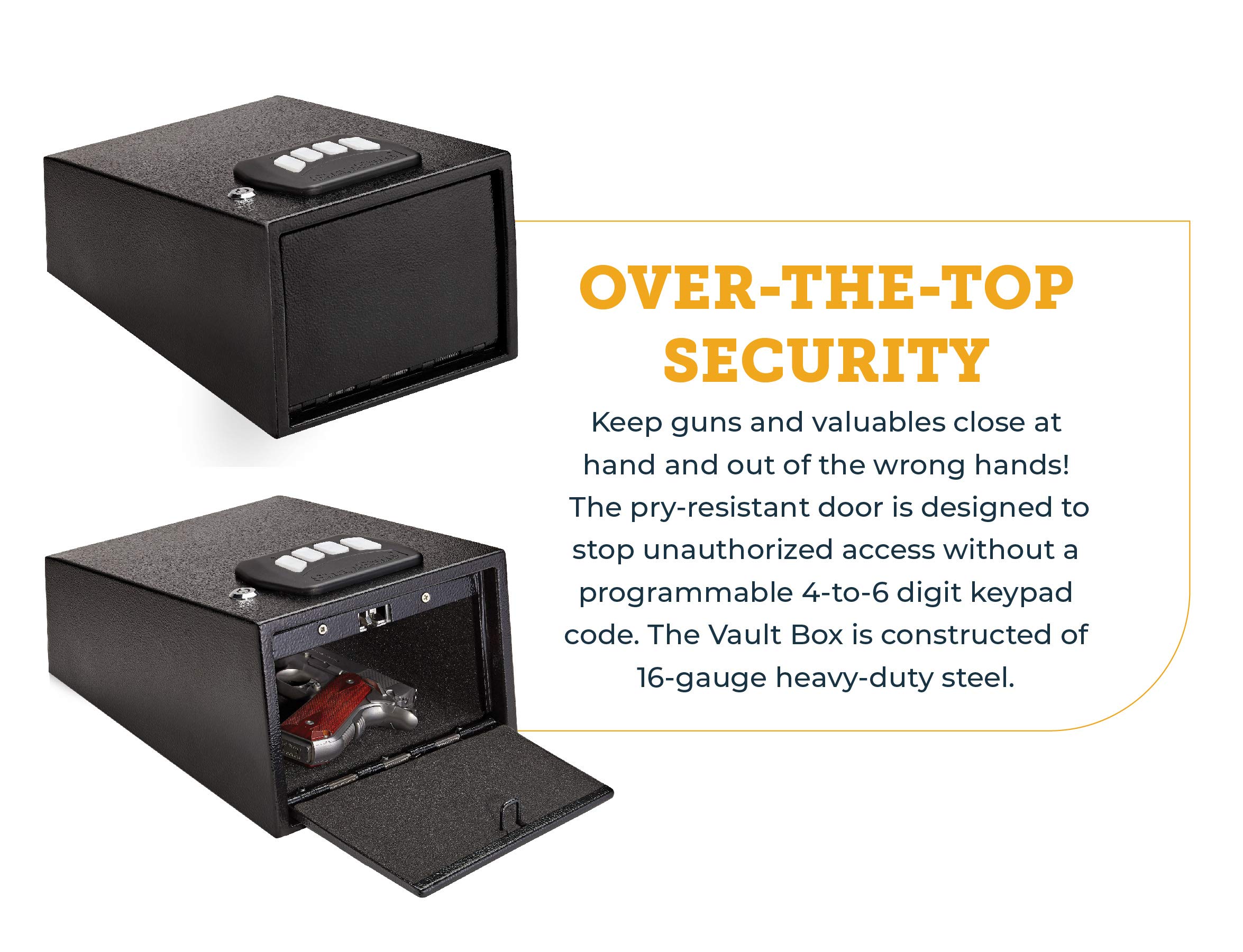 SnapSafe 1 Gun Keypad Vault – Keypad Handgun Vault Safe for Your Pistol and Valuables – 4-6 Keypad Entry with Backup Key – Black, Measures 12 (H) x 8.1 (W) x 5.25 (D) Inches – Item 75433