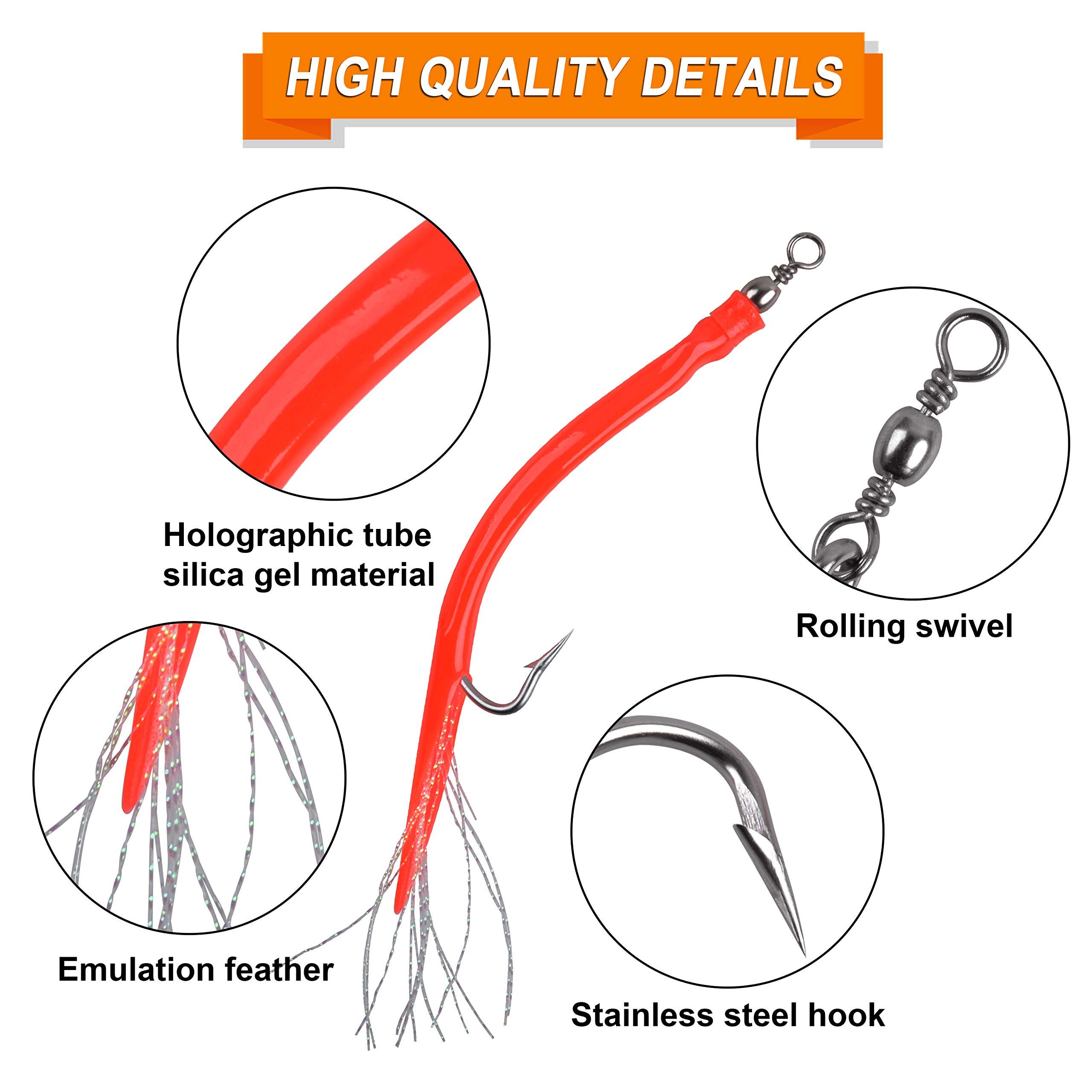 AGOOL Classic Striped Bass Tube Lures Cod Rig Tube Teaser with Stainless Steel J Hook for Offshore Trolling Striper Bass Cod Big Game Fishing Green/Red