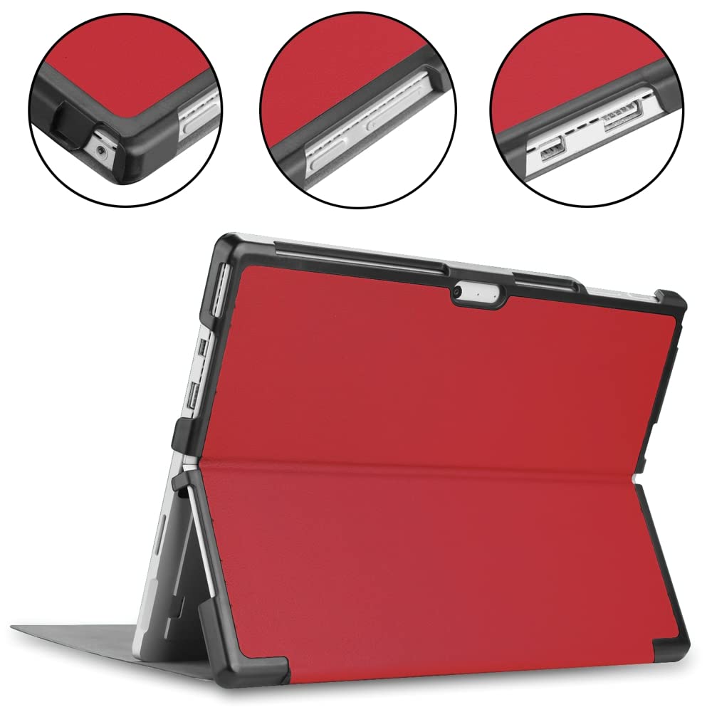 for Microsoft Surface Pro 7 2019 / Pro 6 2018 / Pro 5 1796 2017 / Pro 4 1724 2015 Tablet Cover, Luxury Lightweight Ultra Slim Folio Stand Leather Case Fit with Type Cover Keyboard (Red)
