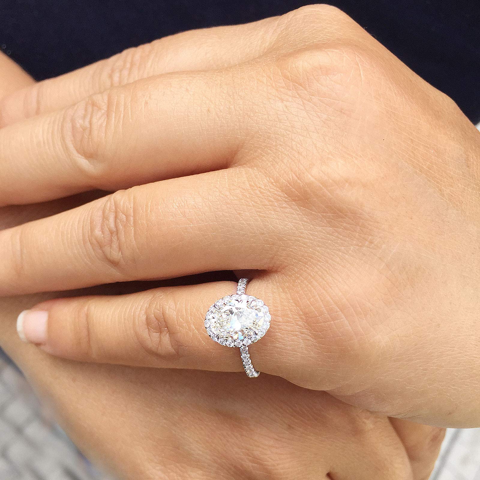 14k Solid White Gold Oval and Round Cut Simulated Diamond Engagement Ring Halo Art Deco Bridal Set Half Eternity Wedding Anniversary 2.50ct