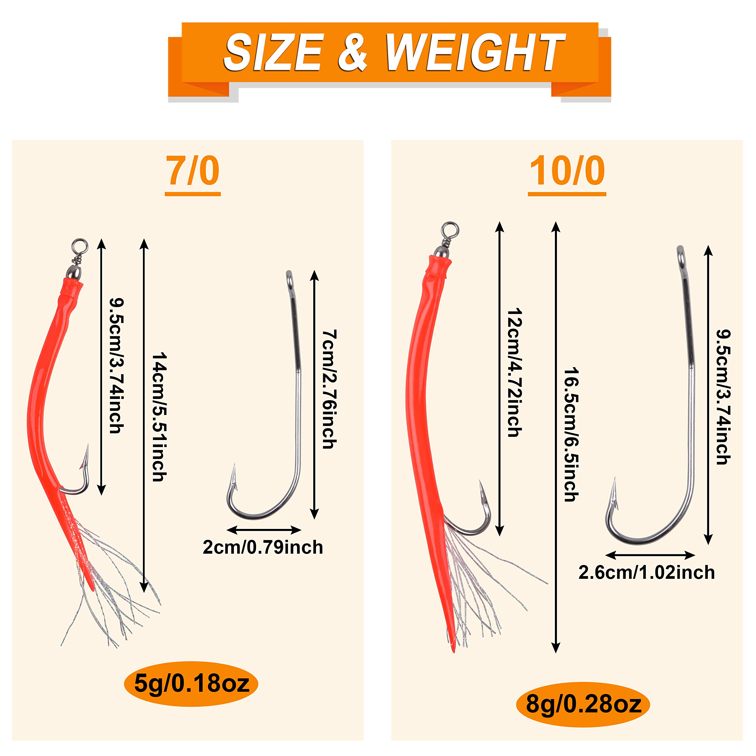 AGOOL Classic Striped Bass Tube Lures Cod Rig Tube Teaser with Stainless Steel J Hook for Offshore Trolling Striper Bass Cod Big Game Fishing Green/Red