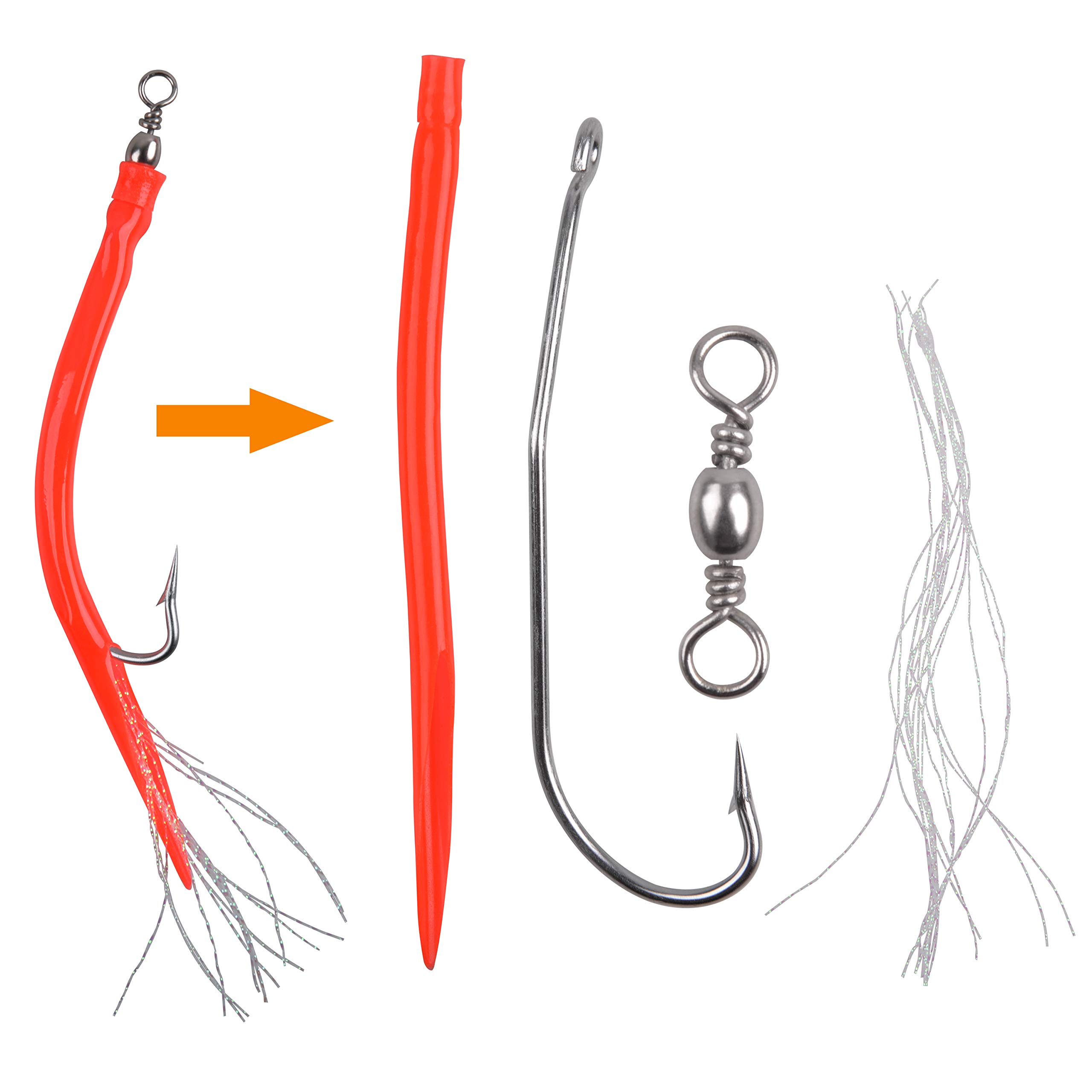 AGOOL Classic Striped Bass Tube Lures Cod Rig Tube Teaser with Stainless Steel J Hook for Offshore Trolling Striper Bass Cod Big Game Fishing Green/Red