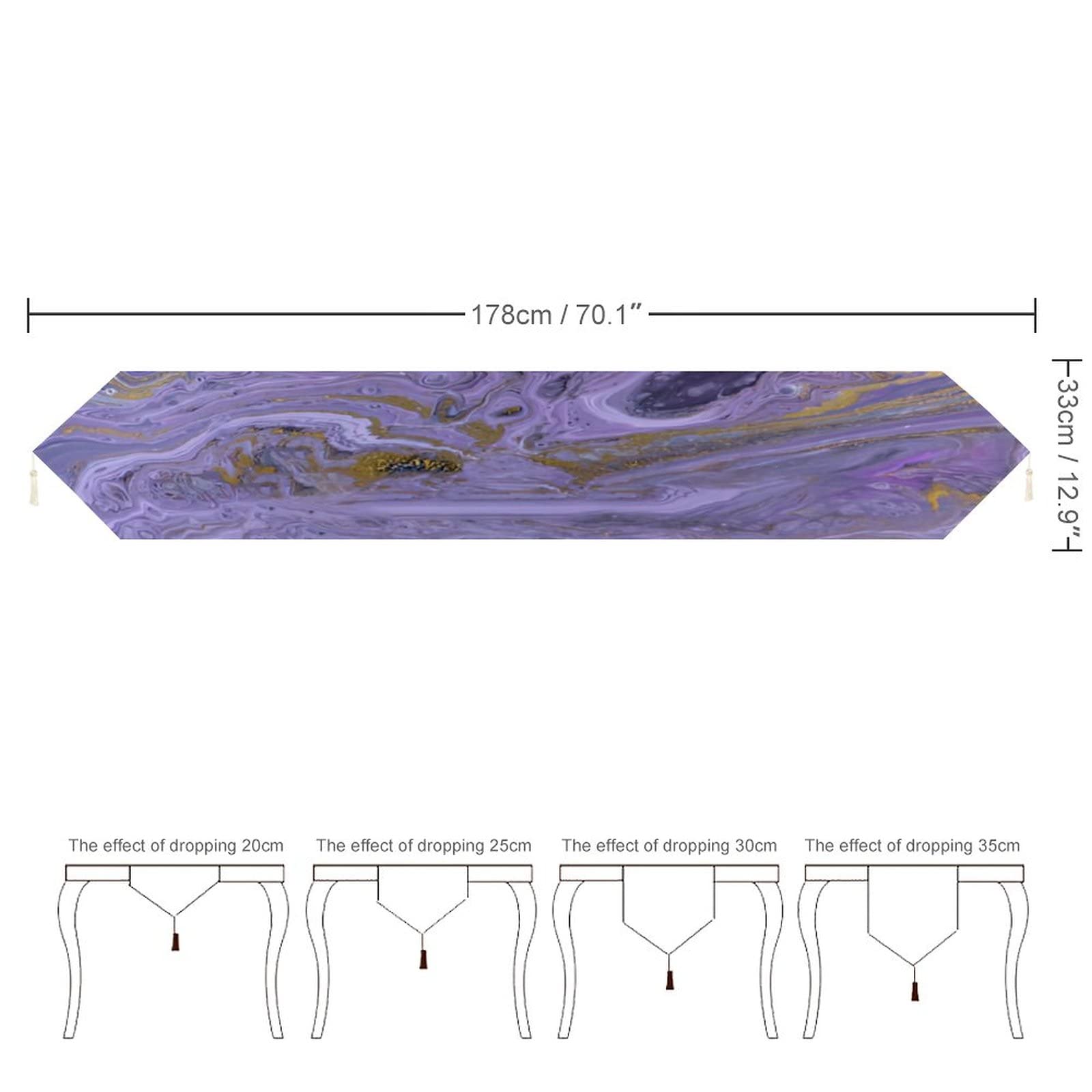 Golden Purple Flowing Marble Table Runner Spring Summer Table Runners Dresser Scarf for Home Party Holiday Kitchen Dining Table Decor 70x13 INCH