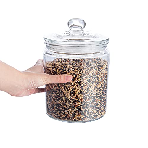 Restaurantware Vetri 0.5 Gallon Glass Storage Jar 1 Dishwashable Glass Cookie Jar - Airtight Seal Wide Opening Clear Glass Candy Jar Knob Handle Lid For Kitchen Laundry Or Storage