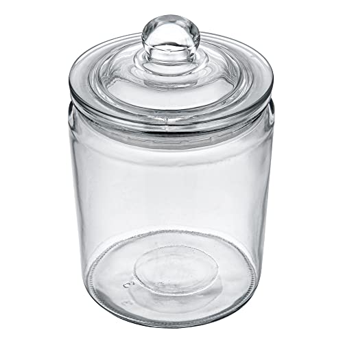 Restaurantware Vetri 0.5 Gallon Glass Storage Jar 1 Dishwashable Glass Cookie Jar - Airtight Seal Wide Opening Clear Glass Candy Jar Knob Handle Lid For Kitchen Laundry Or Storage