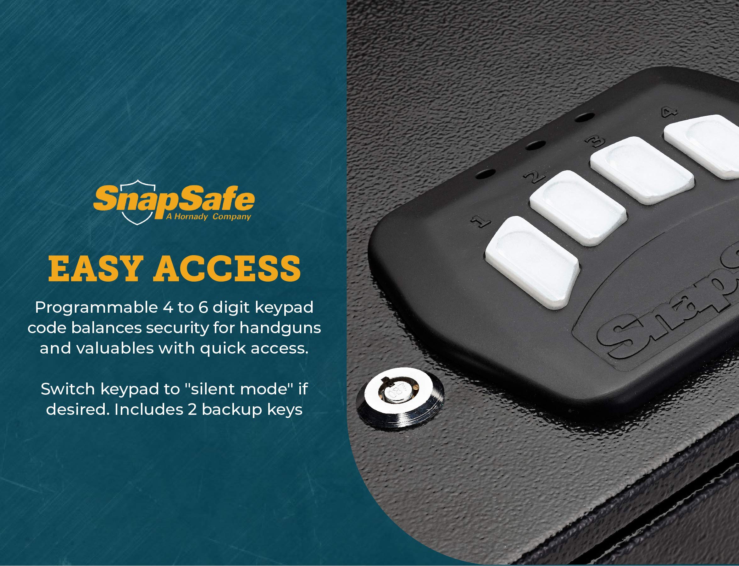 SnapSafe 1 Gun Keypad Vault – Keypad Handgun Vault Safe for Your Pistol and Valuables – 4-6 Keypad Entry with Backup Key – Black, Measures 12 (H) x 8.1 (W) x 5.25 (D) Inches – Item 75433