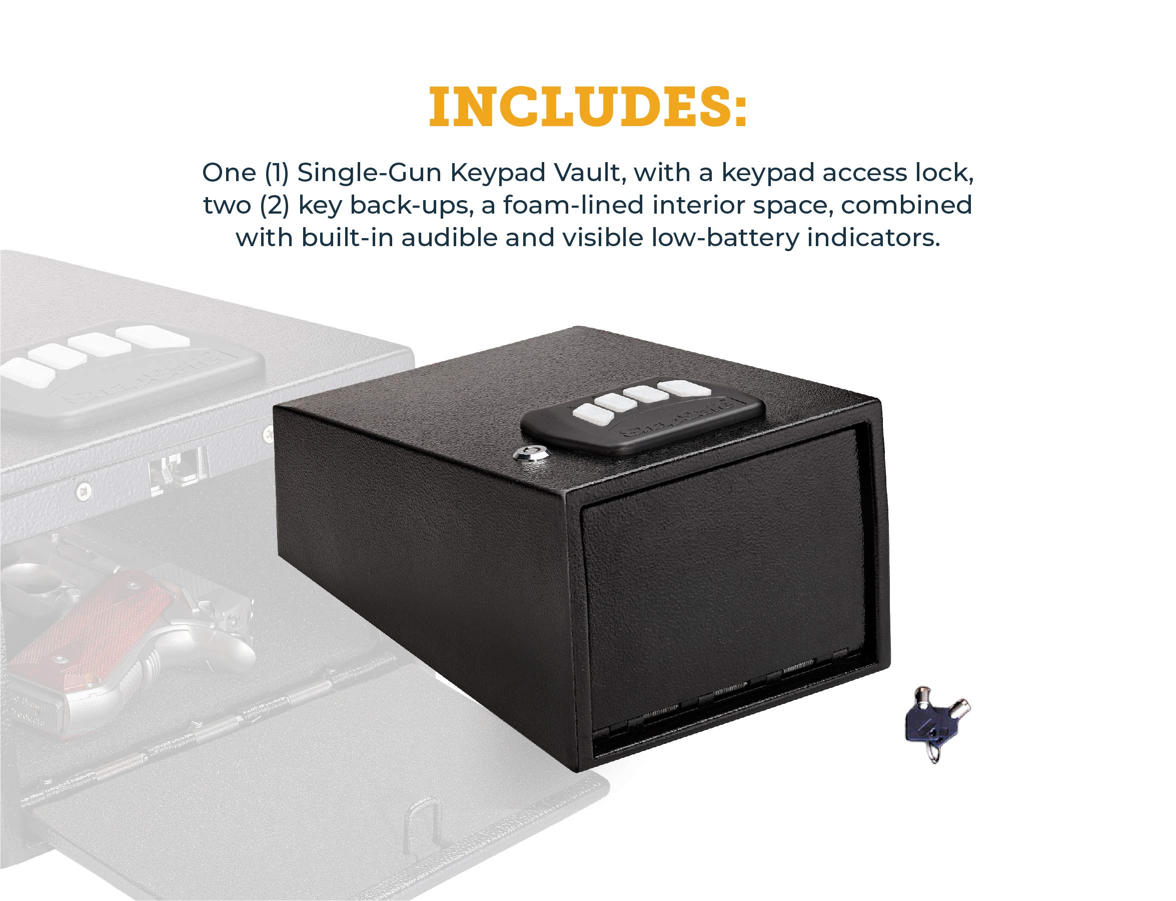 SnapSafe 1 Gun Keypad Vault – Keypad Handgun Vault Safe for Your Pistol and Valuables – 4-6 Keypad Entry with Backup Key – Black, Measures 12 (H) x 8.1 (W) x 5.25 (D) Inches – Item 75433