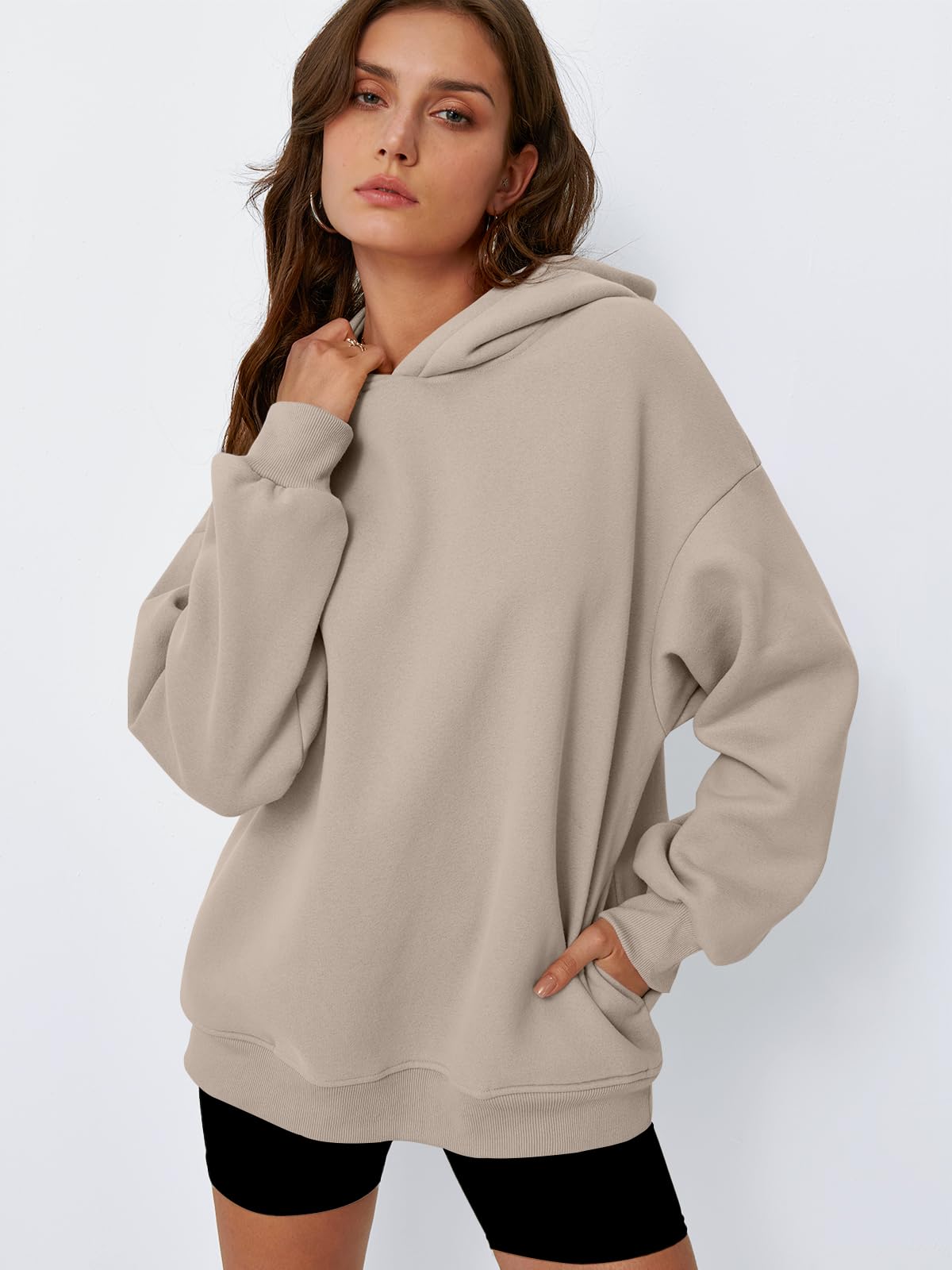 Trendy Queen Womens Oversized Hoodies Fleece Hooded Sweatshirts Casual Pullover Fall Winter Outfits Long Sleeve Tops 2025 CoffeeGrey XL