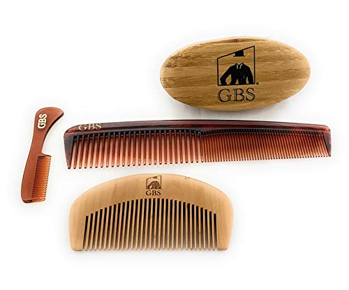 G.B.S Hair grooming Set Pack of 4 Combs Oval Beard Boar Bristle Brush, Bamboo All Fine Beard Comb, Tortoise Pocket Mustache Comb & Tortoise Men's Beard All Purpose Dressing Pairs
