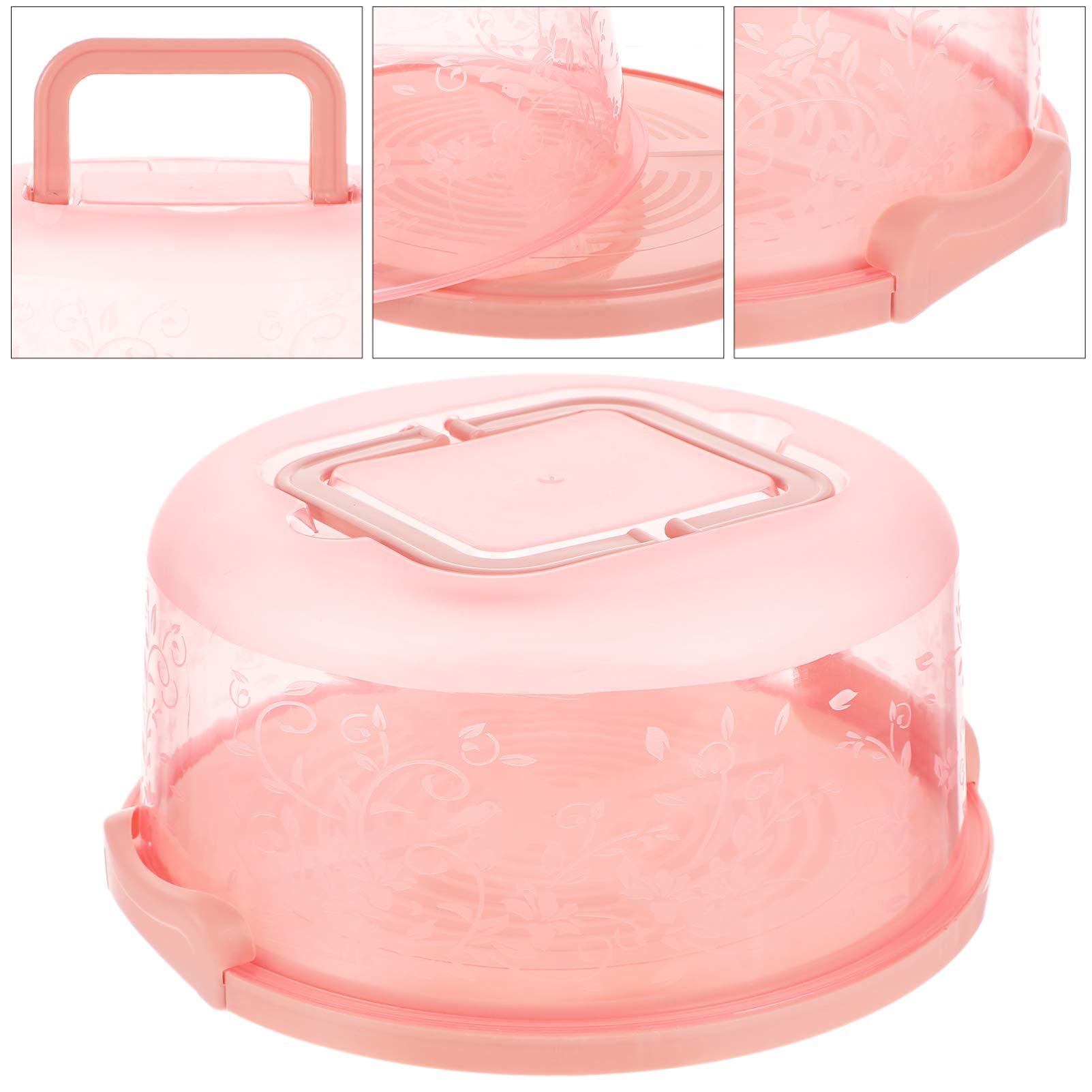 PAREKS Portable Round Cake with Handle Pie Saver Cupcake Container Carriers with Dome Lids Pink/1191