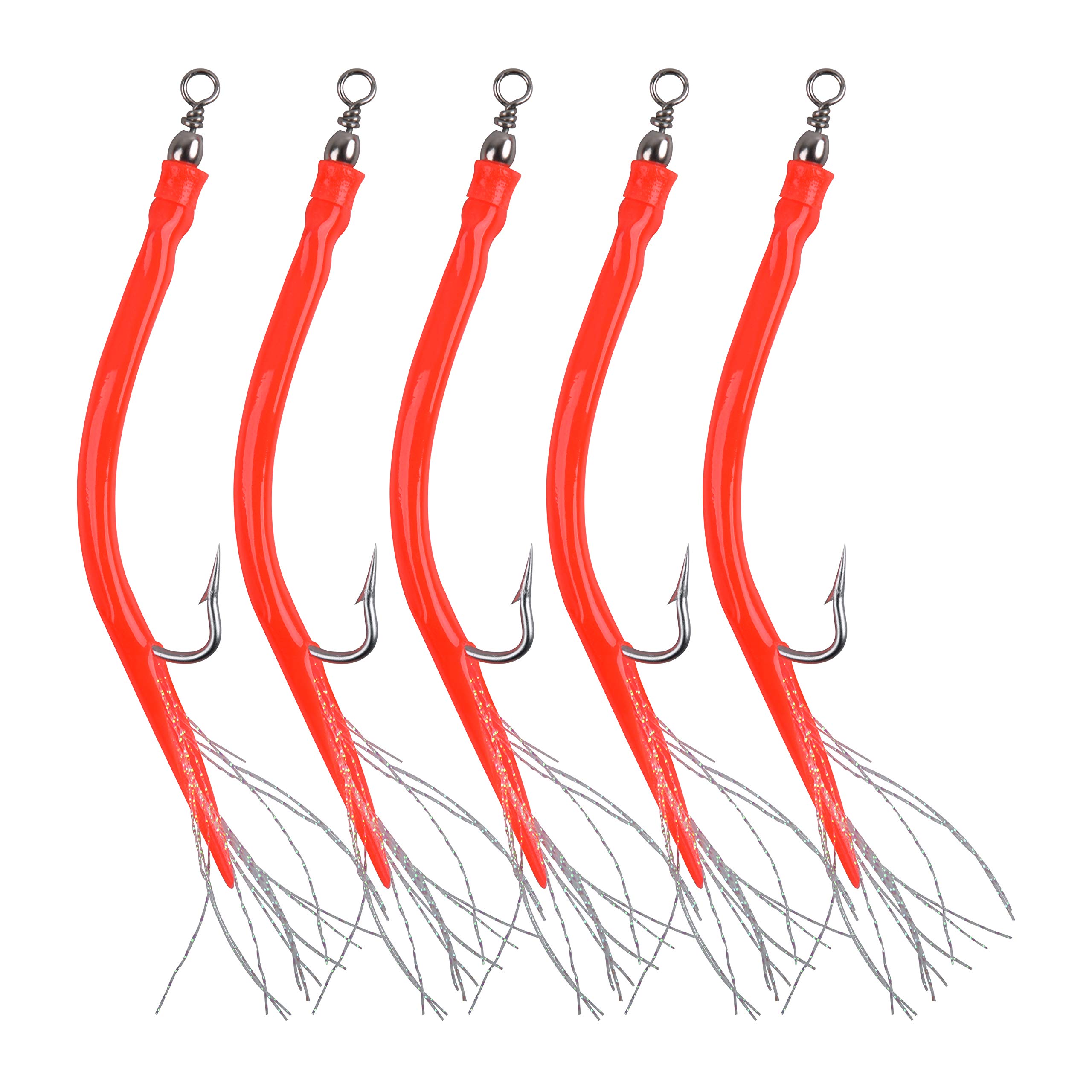 AGOOL Classic Striped Bass Tube Lures Cod Rig Tube Teaser with Stainless Steel J Hook for Offshore Trolling Striper Bass Cod Big Game Fishing Green/Red