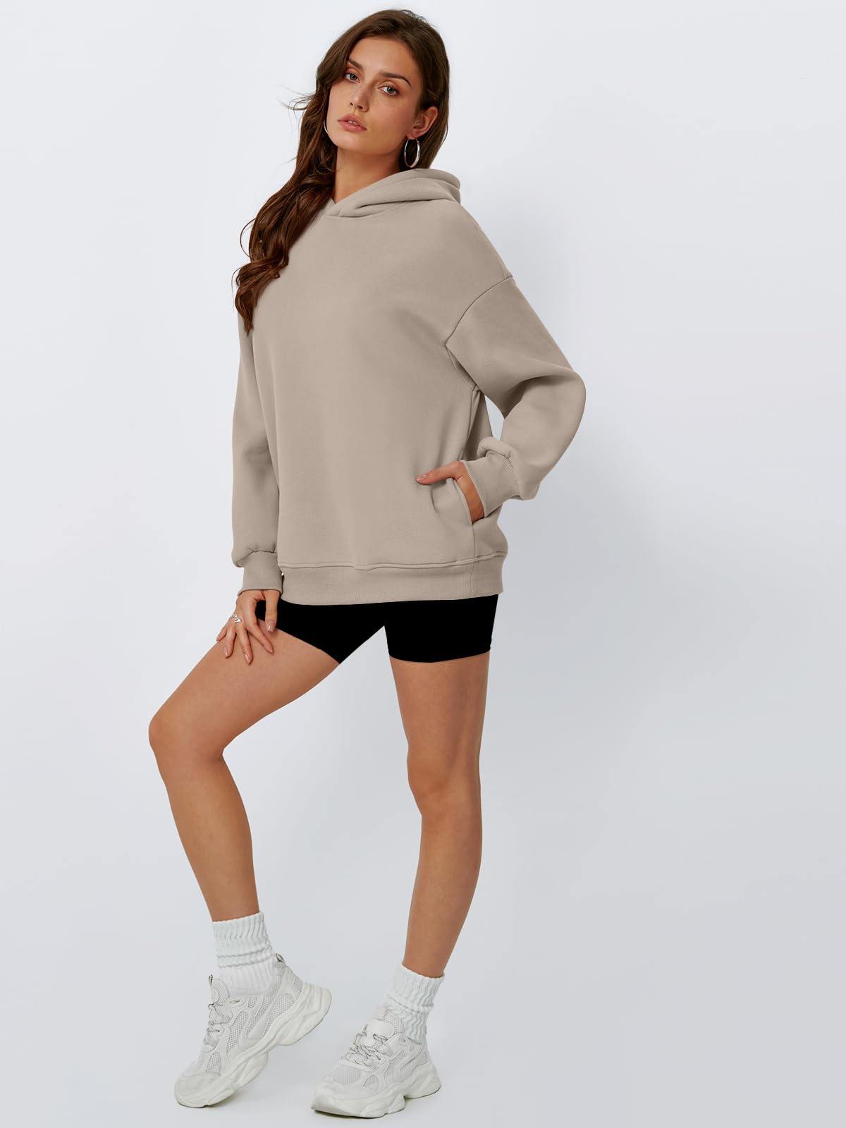 Trendy Queen Womens Oversized Hoodies Fleece Hooded Sweatshirts Casual Pullover Fall Winter Outfits Long Sleeve Tops 2025 CoffeeGrey XL