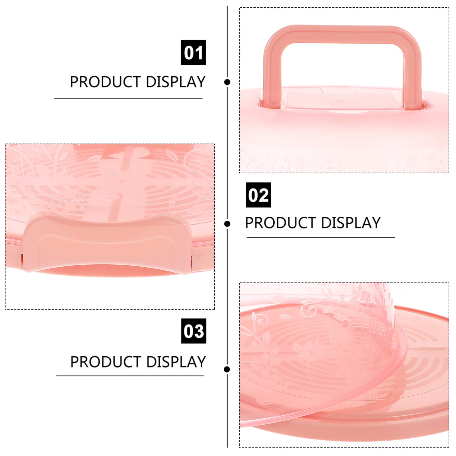 PAREKS Portable Round Cake with Handle Pie Saver Cupcake Container Carriers with Dome Lids Pink/1191