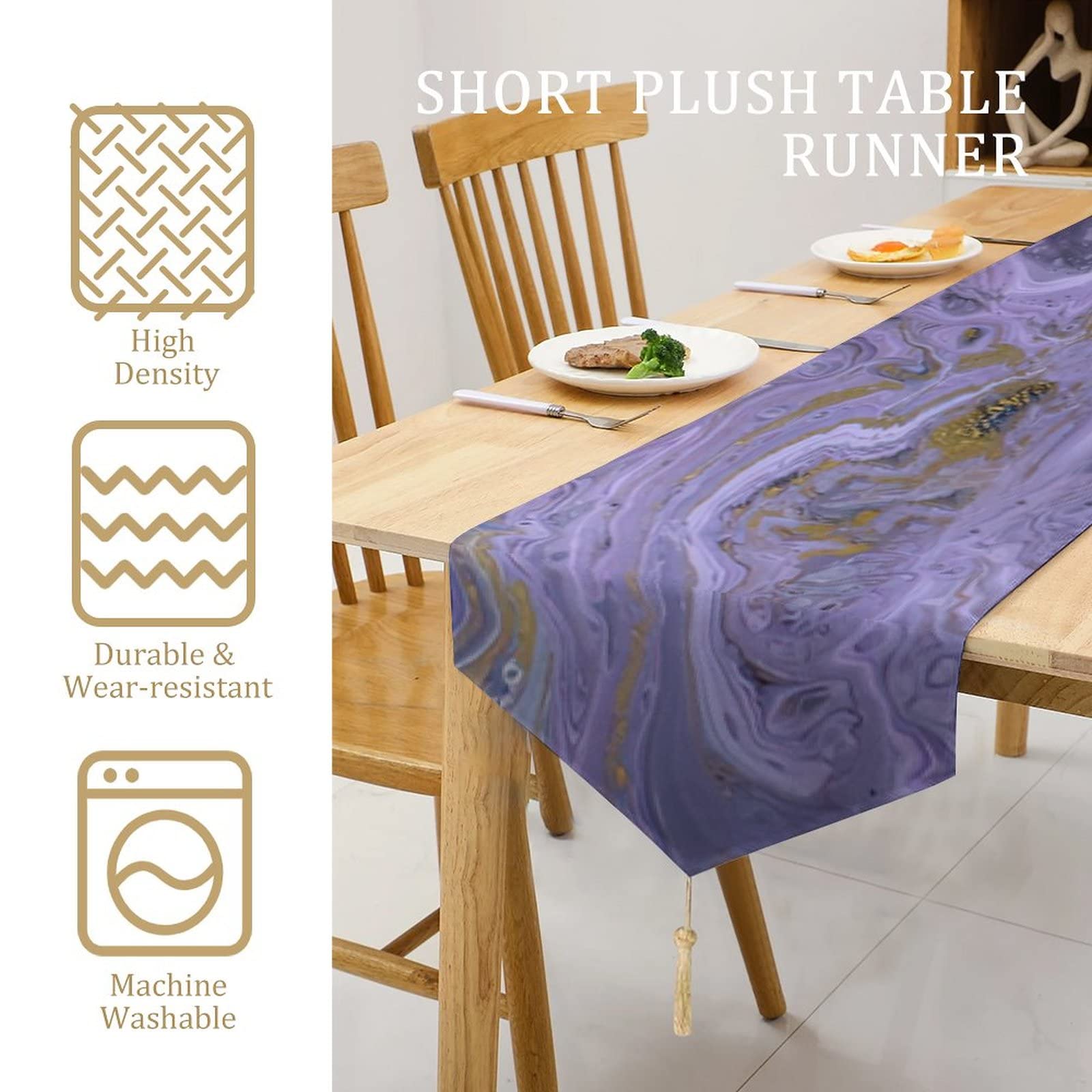 Golden Purple Flowing Marble Table Runner Spring Summer Table Runners Dresser Scarf for Home Party Holiday Kitchen Dining Table Decor 70x13 INCH
