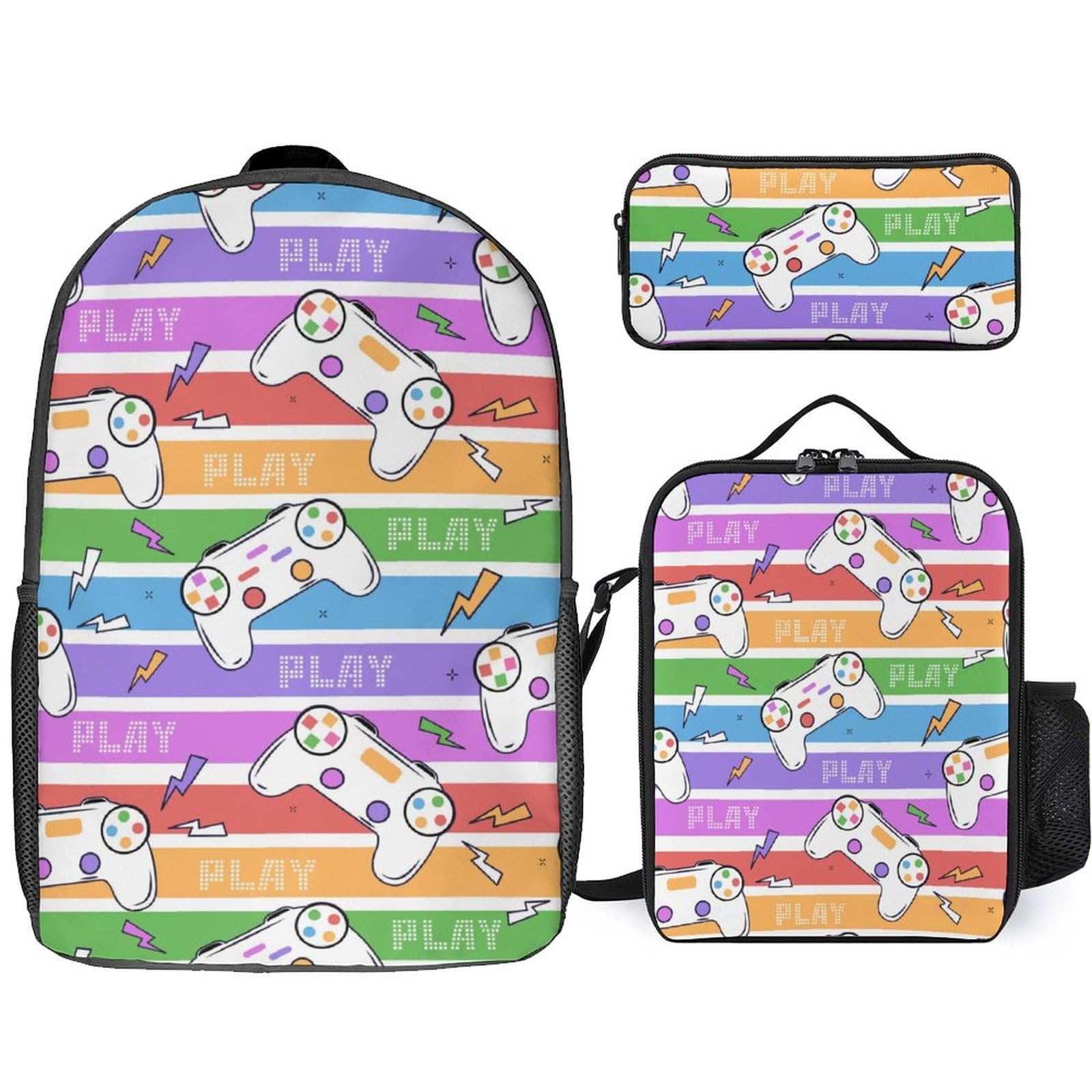 NAWFIVE Joysticks Seamless Pattern Backpack with Lunch Box And Pencil Case Set Game Controller Console Travel Daypack Bookbag for Men Women Laptop Backpack 3pcs