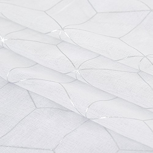 Deconovo Volie White Sheer Curtains Linen Look Diamond Window Panels Set of 2 for Bedroom, 52 x 63 Inch, Silver
