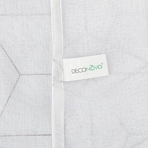 Deconovo Volie White Sheer Curtains Linen Look Diamond Window Panels Set of 2 for Bedroom, 52 x 63 Inch, Silver