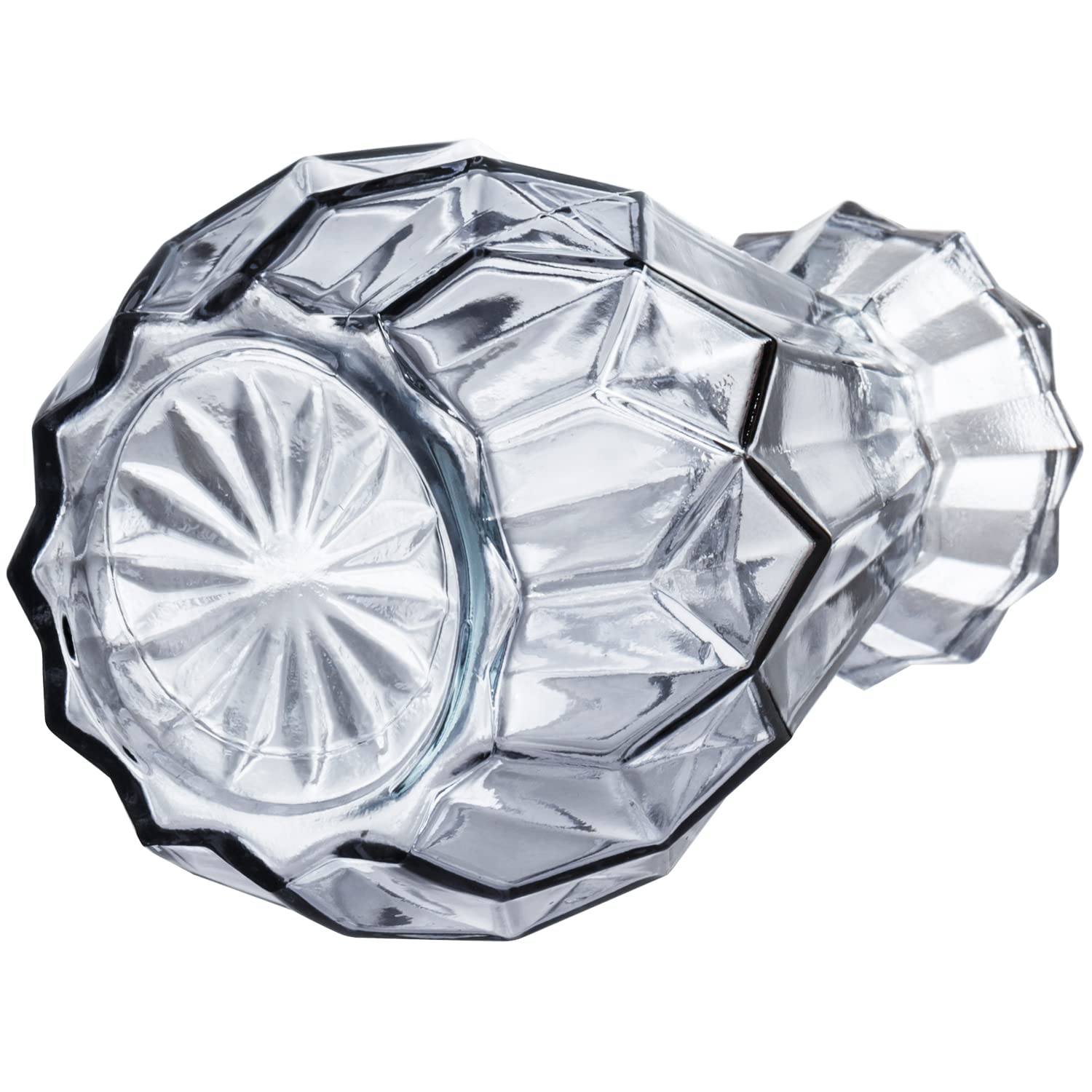 MyGift Small Clear Gray Glass Decorative Vase, 6 Inch Diamond-Faceted Flower Bud Vase, Set of 2