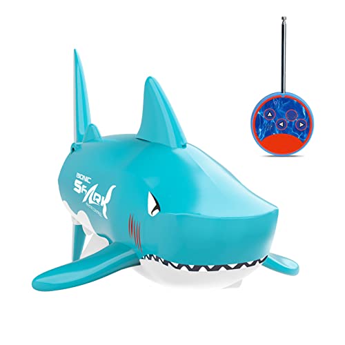 Lylyzoo Remote Control Sharks, 1:32 Scale Mini RC Shark, USB Rechargeable Bathtub Pool Toys for Boys Girls Birthday Gifts (BLUE-27MHZ)