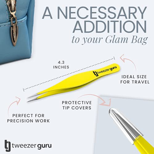 Tweezer Guru Pointed Tweezers - Sharp Precision Needle Nose Tip, Best Tweezers for Eyebrows and Ingrown Hair, Surgical Pointed for Blackheads & Splinters (Yellow)