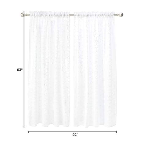 Deconovo Volie White Sheer Curtains Linen Look Diamond Window Panels Set of 2 for Bedroom, 52 x 63 Inch, Silver