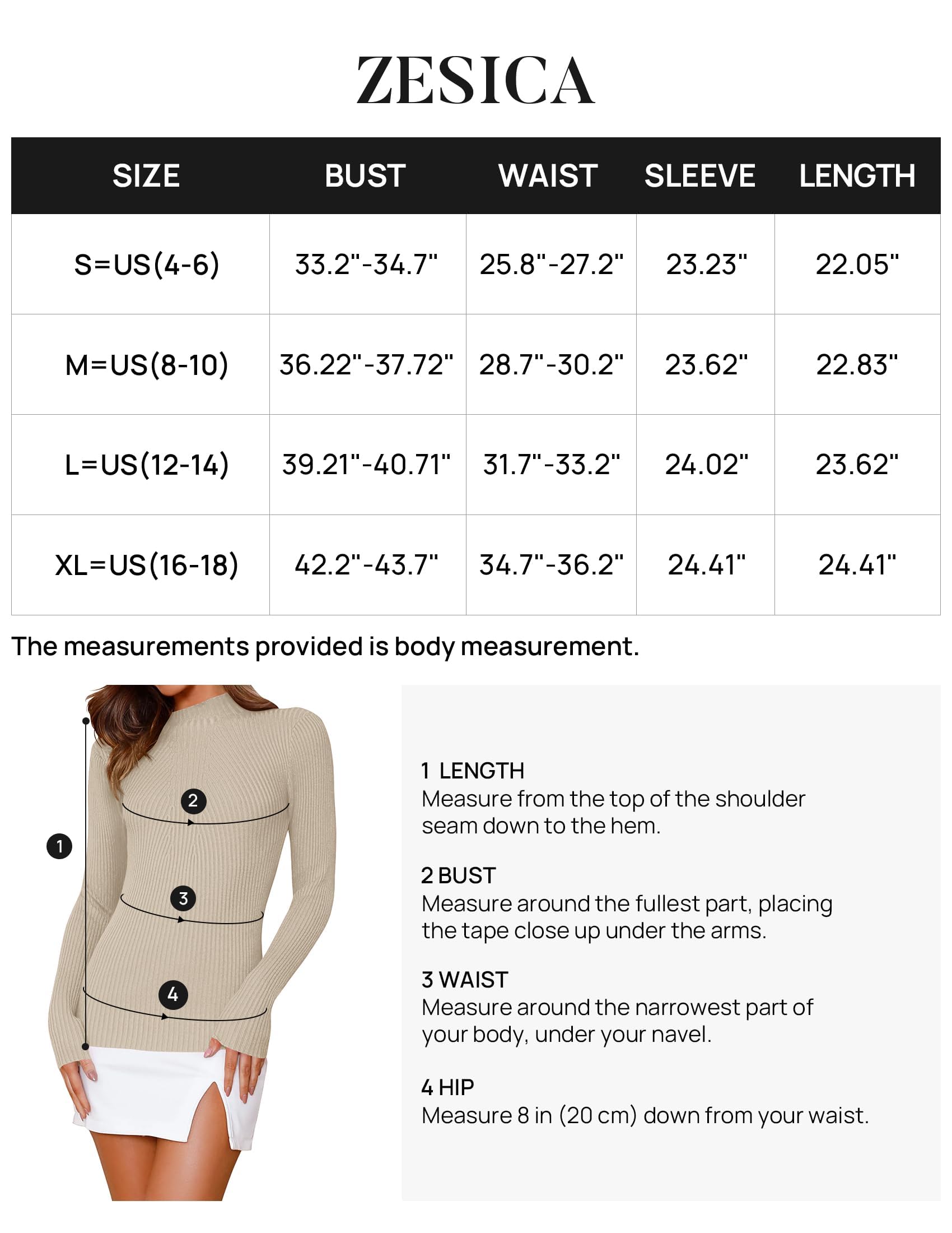 ZESICA Women's Fall Long Sleeve Turtleneck T Shirt Ribbed Knit Sweater Slim Fit Basic Casual Tee Tops,Almond,Medium