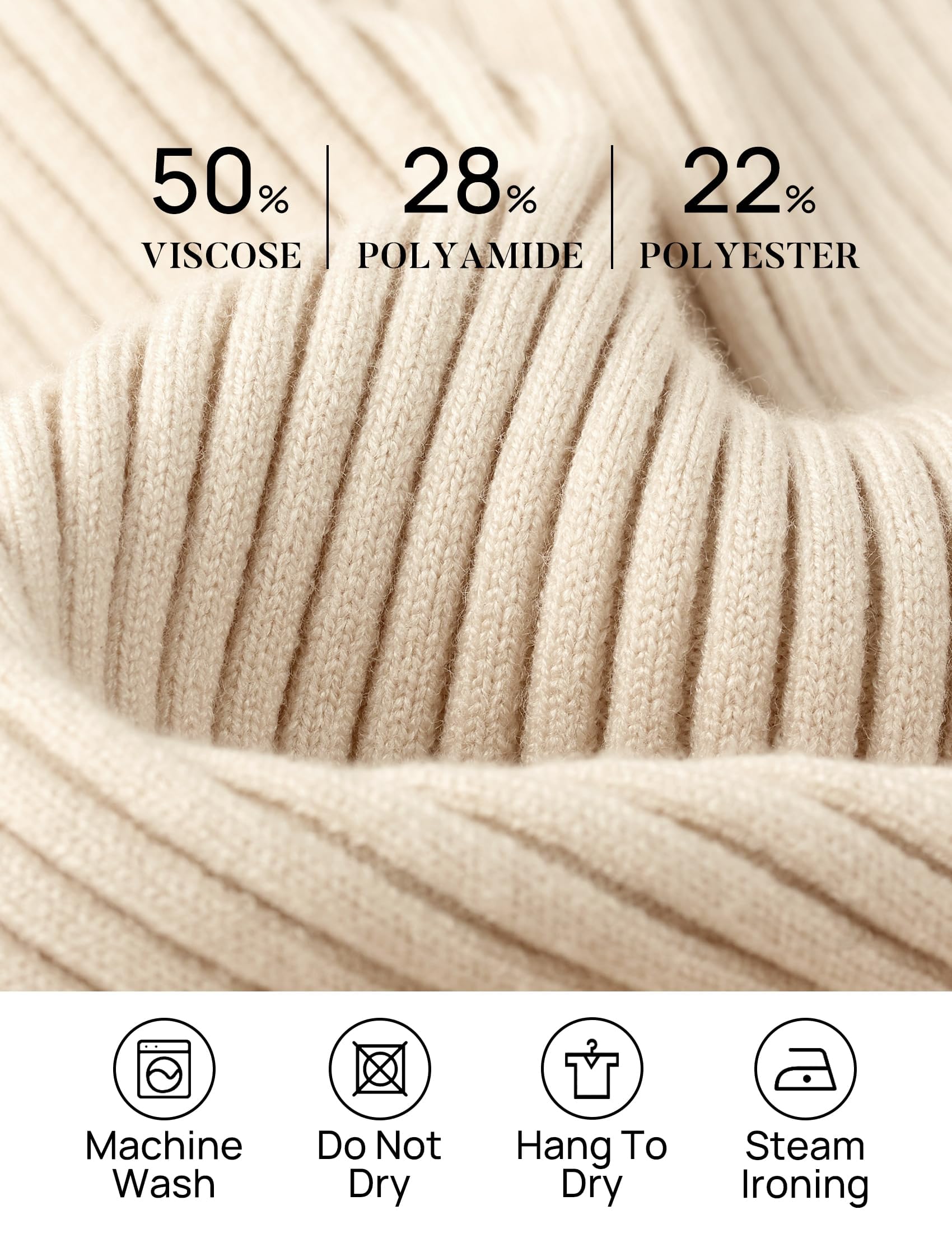 ZESICA Women's Fall Long Sleeve Turtleneck T Shirt Ribbed Knit Sweater Slim Fit Basic Casual Tee Tops,Almond,Medium