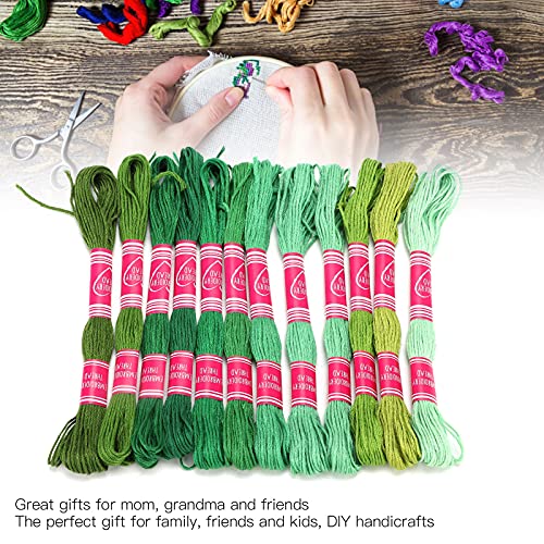 Embroidery Floss Set, Colorful Heavy Duty 12 Strands Polyester Exquisite Craft Tool Family Friend Kids Boys Girls Crafts (Green)