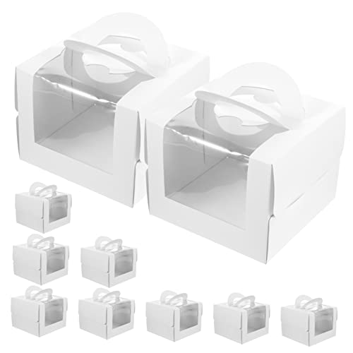 NOLITOY 20 Pcs Portable Cake Box Cake Case Wedding Cake Stand Cupcake Containers Cupcake Holder Cake Carrier with Lid and Handle Single Cupcake Cardboard White Open The Window Packing Box